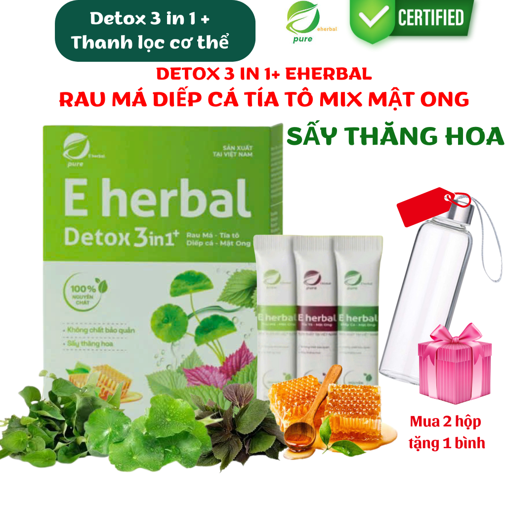 Bột Detox 3 in 1+ (Rau má, diếp cá, tía tô mix mật ong) Sấy Thăng Hoa ...
