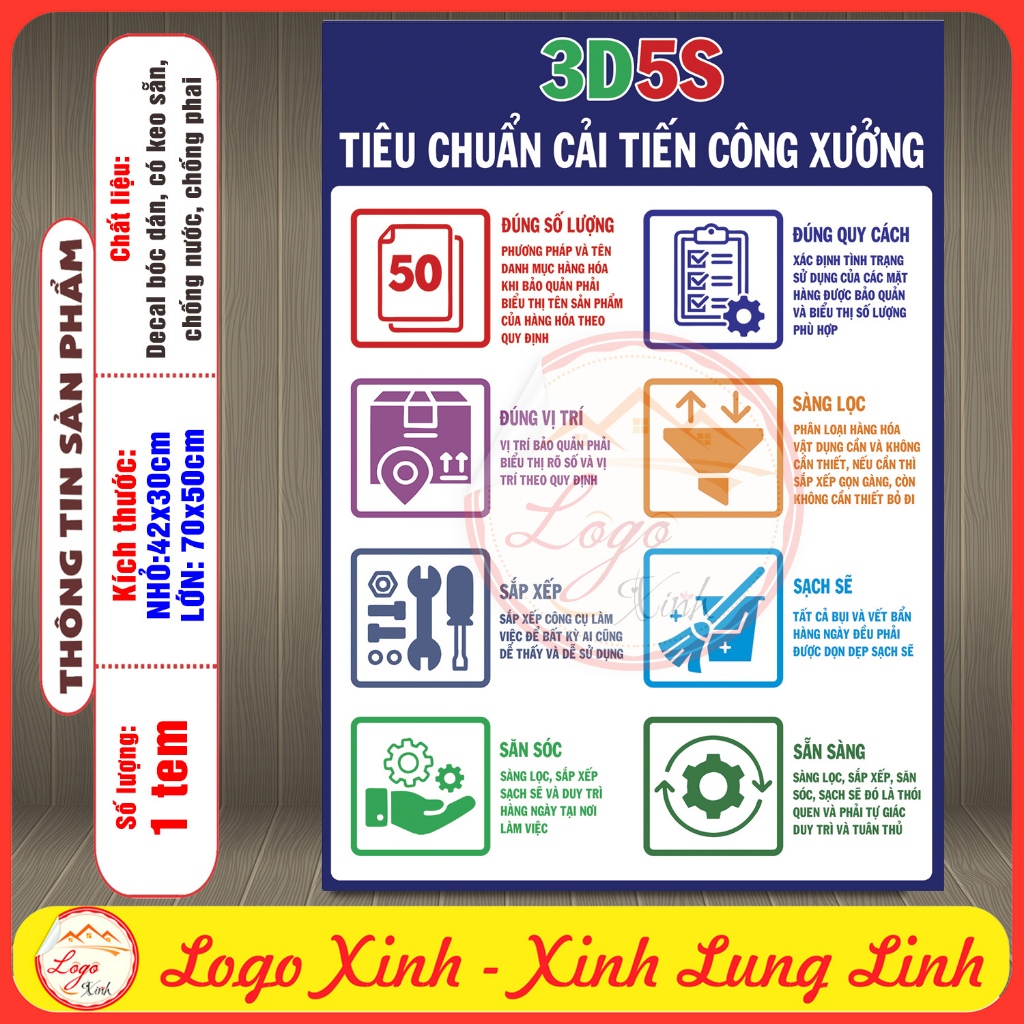 Tem Decal Quy Tắc Nội Quy 5S, Tiêu Chuẩn 3D 5S Tiêu Chuẩn Cải Tiến Công ...