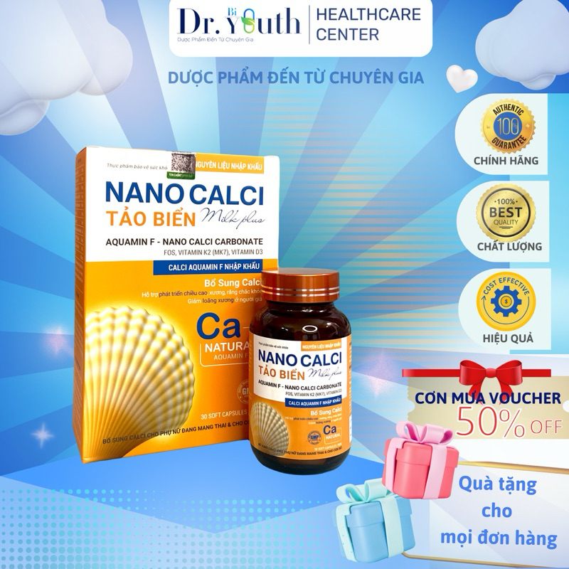 Nano Calci Tảo Biển Milk Plus Bổ Sung Canxi Hỗ Trợ Phát Triển Chiều Cao Giảm Loãng Xương Hộp 30 ...