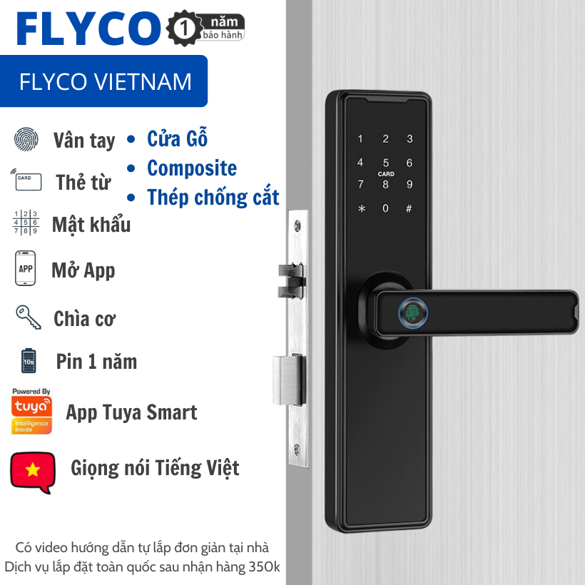 Flyco Khóa Vân Tay Thông Minh Điện Tử phù hợp Cửa Gỗ,Composite, Xingfa, Thép Chống Cháy 2024 ...