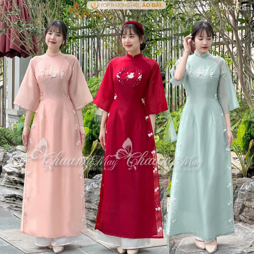 Áo dài cách tân nữ 4 tà Lụa tơ mai đào Mộc Miên CHAANG may sẵn áo dài ...