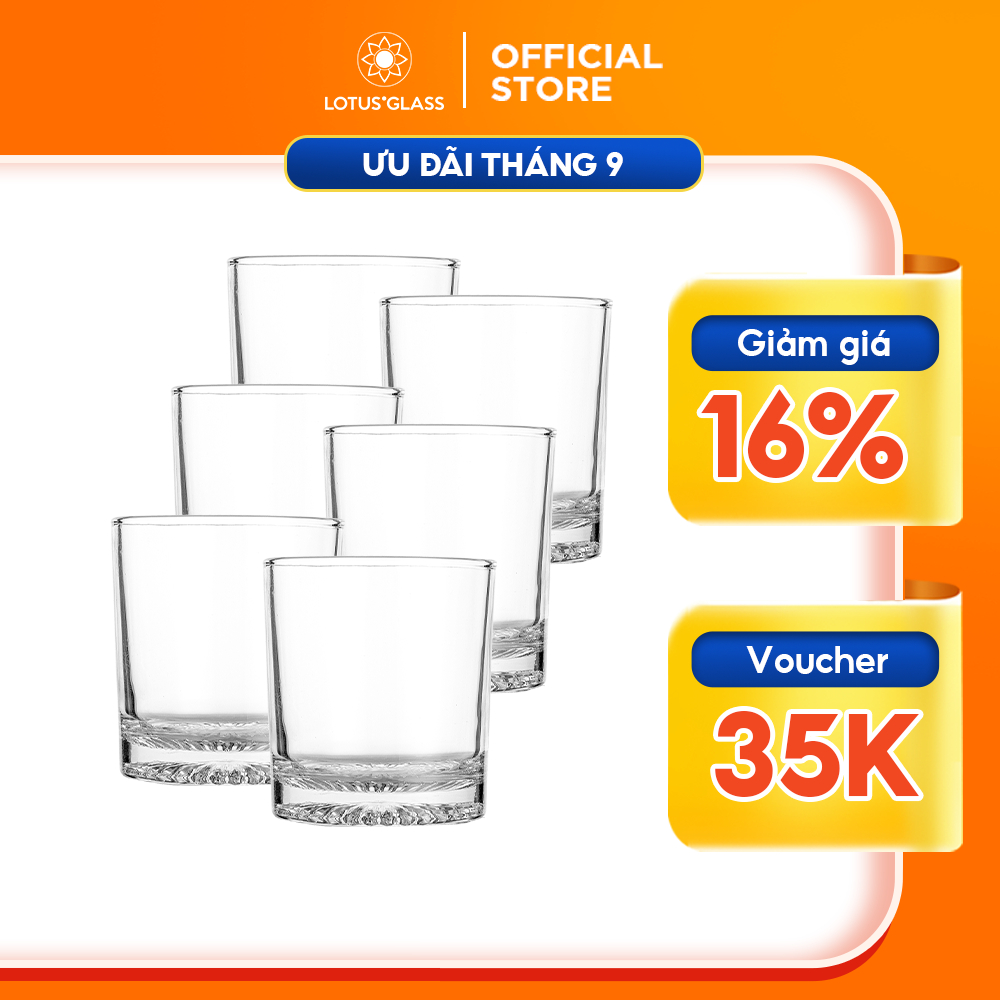 Bộ 6 cốc thủy tinh LOTUS GLASS VTC308 in con công men cát - Bộ cốc thủy tinh 245ml uống whisky ...