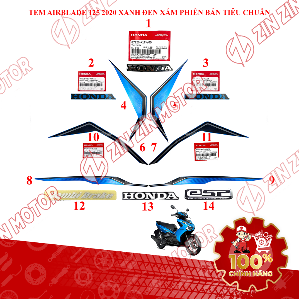 Tem AB 2020 Zin, Tem Rời Xe AirBlade 125 Xanh Đen Xám 2020 Phiên Bản ...