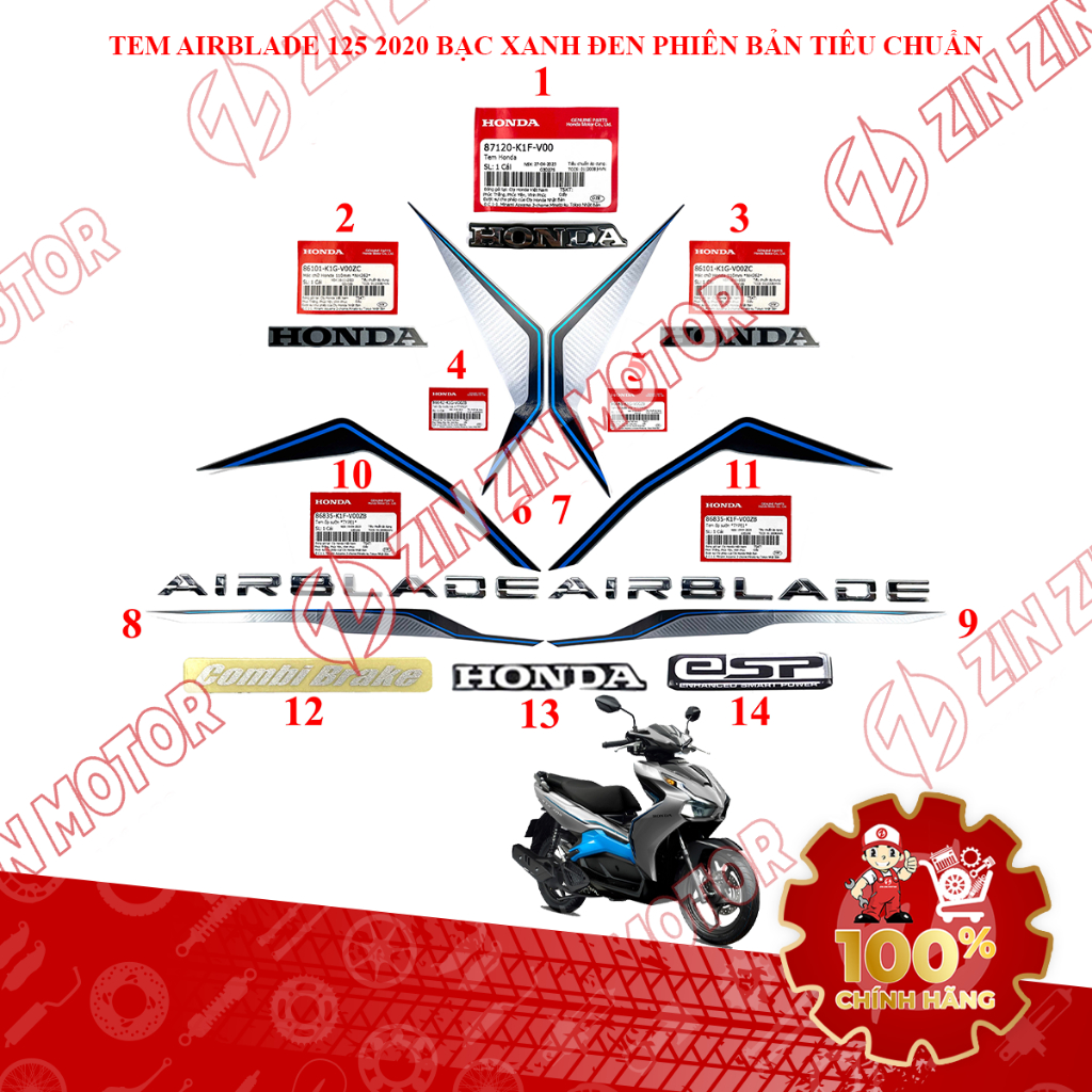 Tem AB 2020 Zin, Tem Rời Xe AirBlade 125 Bạc Xanh Đen 2020 Phiên Bản ...