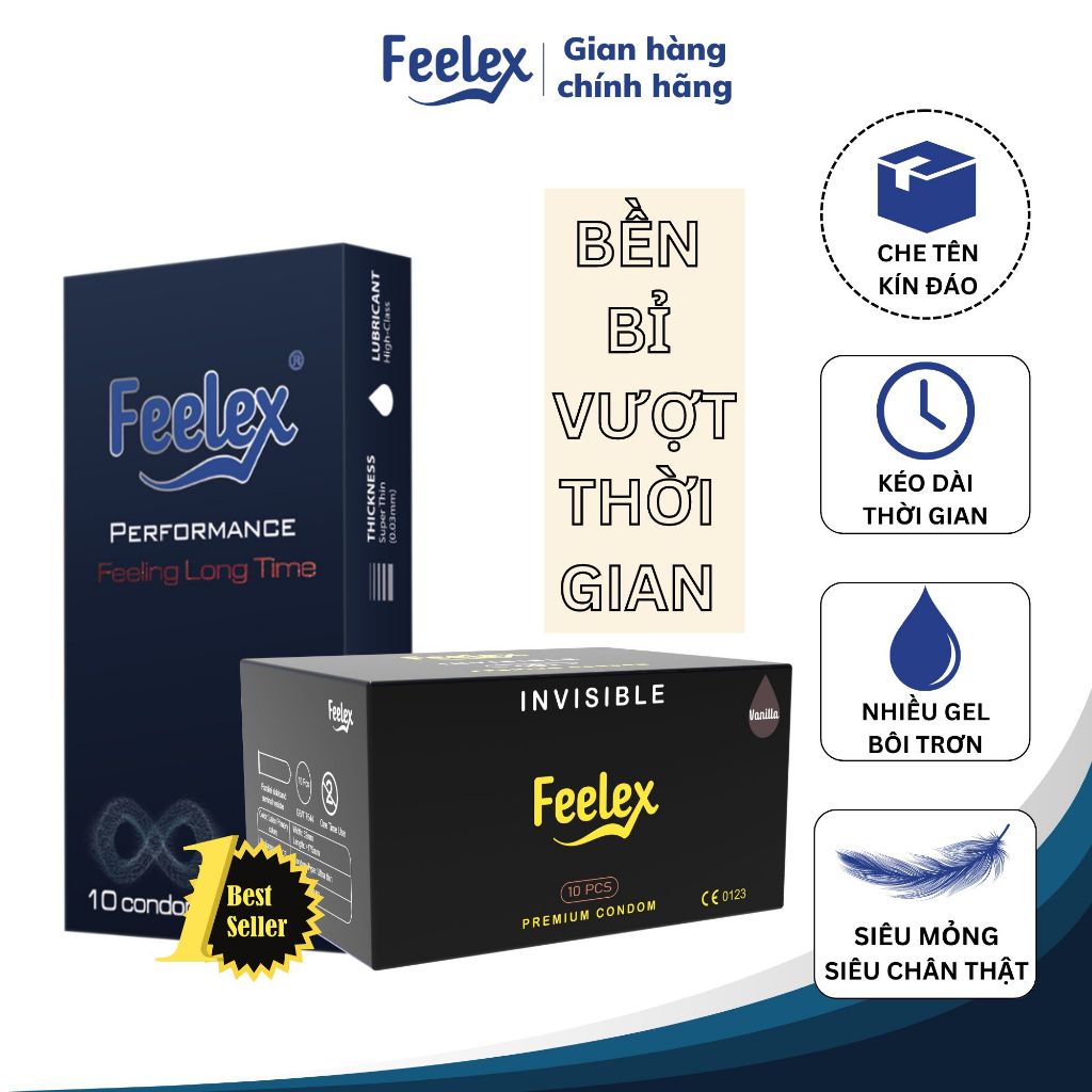 Combo 2 hộp bao cao su Feelex Invisible + Performance siêu mỏng ...