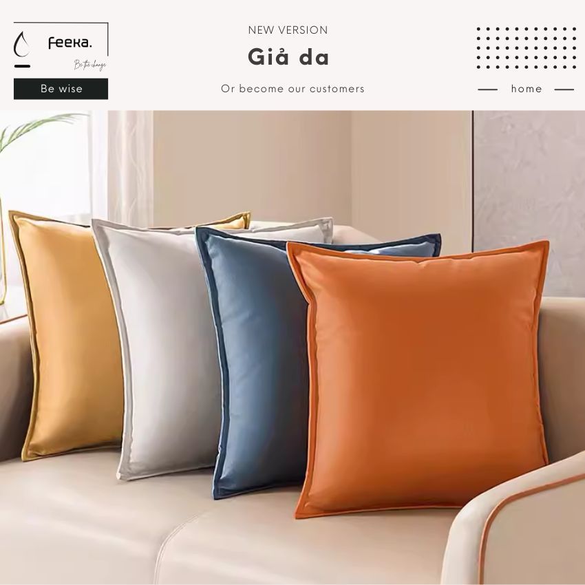 Gối vuông tựa lưng trang trí ghế sofa, vỏ bọc gối giả da decor tựa sofa ...