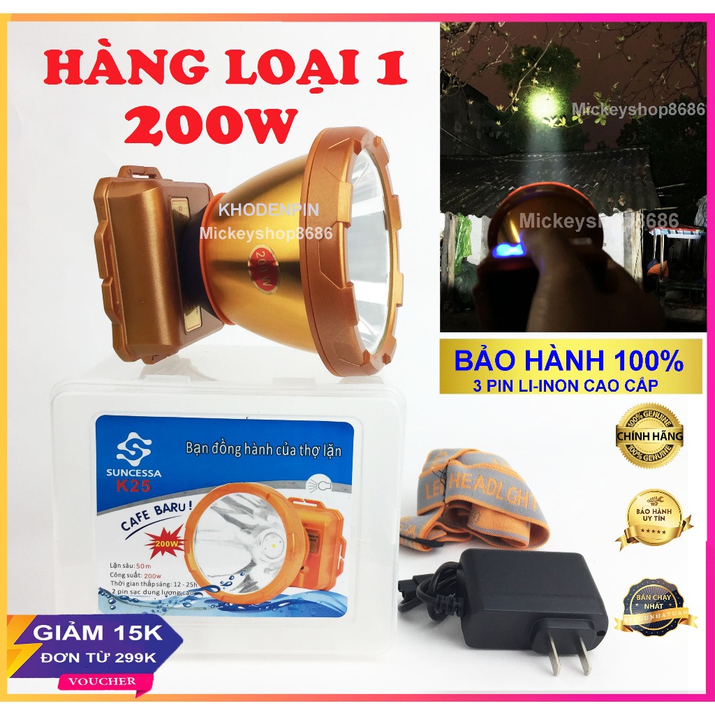 Đèn Pin Đội Đầu SUNCESSA K25 200, 2.55w Đèn Kín Nước Pin bền bỉ đèn soi ...