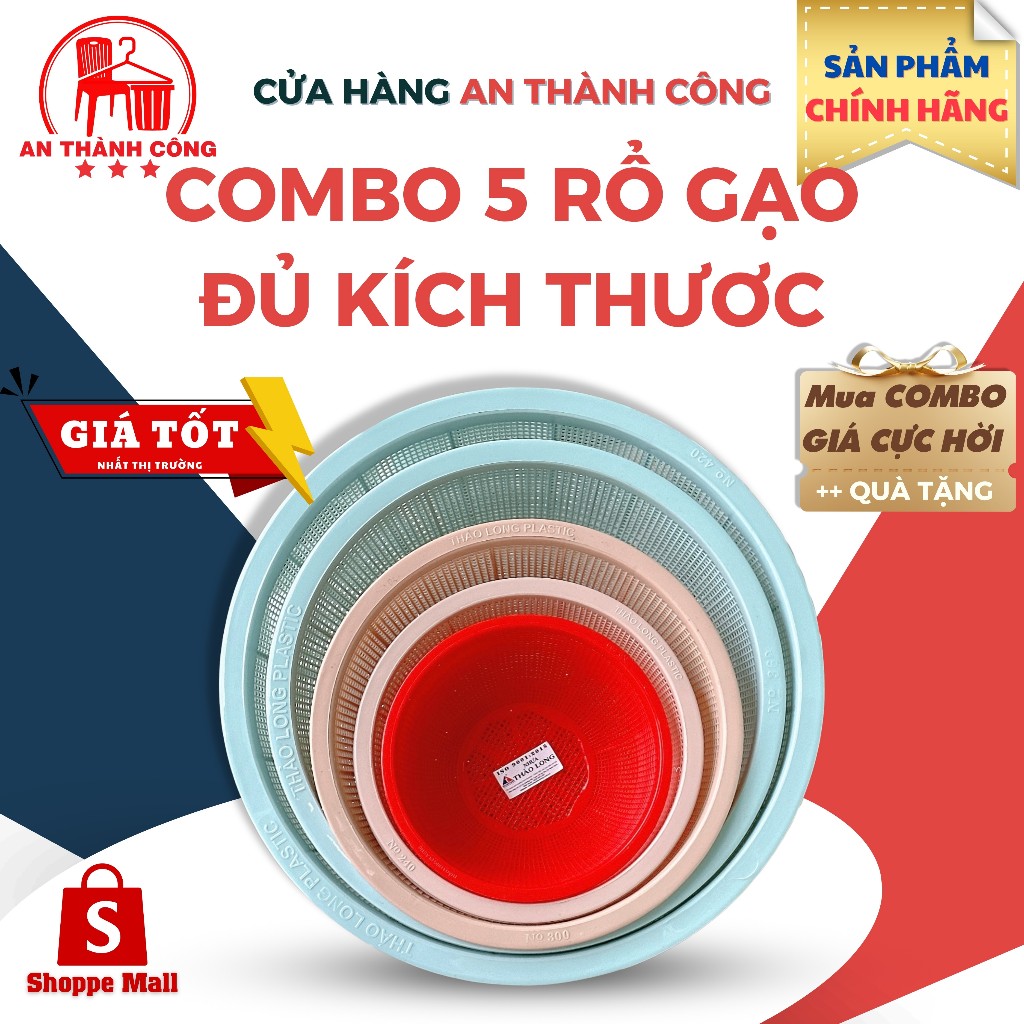 Combo set 5 rổ mau,vo gạo nếp,rửa hoa quả đủ size – Chính Hãng NHỰA THẢO LONG ( 20cm-24cm-30cm ...