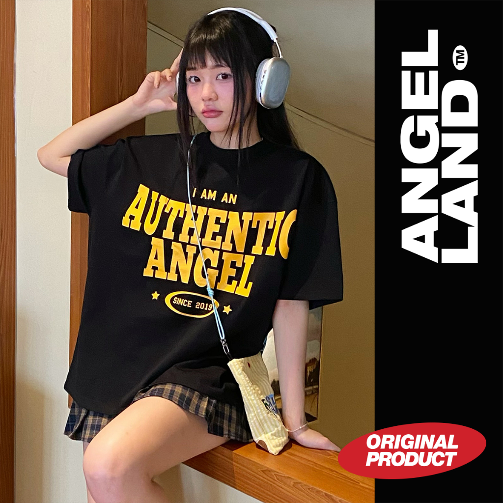 Áo thun form Boxy Authentic Angel Màu Đen in vàng Angel Land chính hãng ...