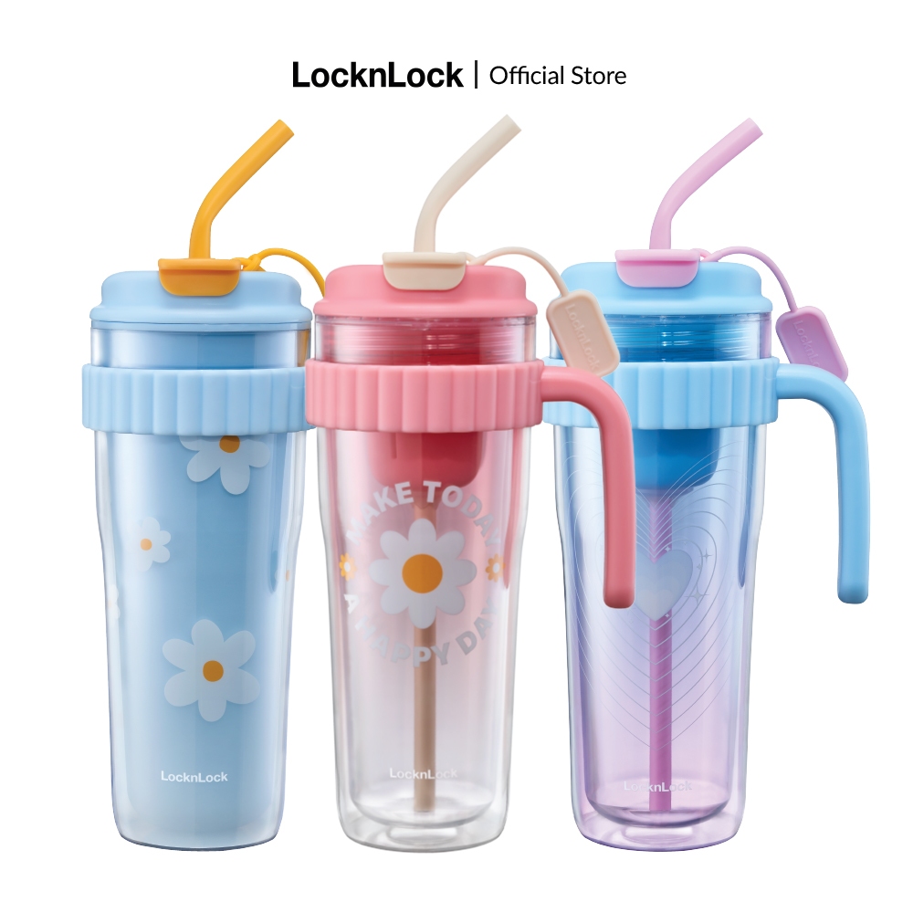Ly nhựa 2 lớp LocknLock Spring Double Wall Cold Cup 890ml HAP538 kèm ...