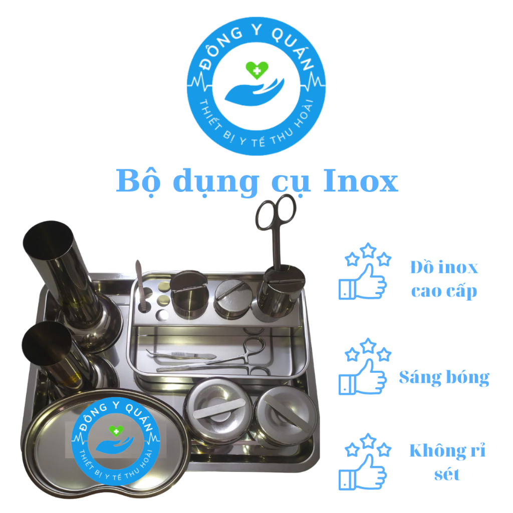 Đồ inox: kéo,pank,nhíp, hộp đựng bông, trụ cắm pank, khay inox chuyên ...