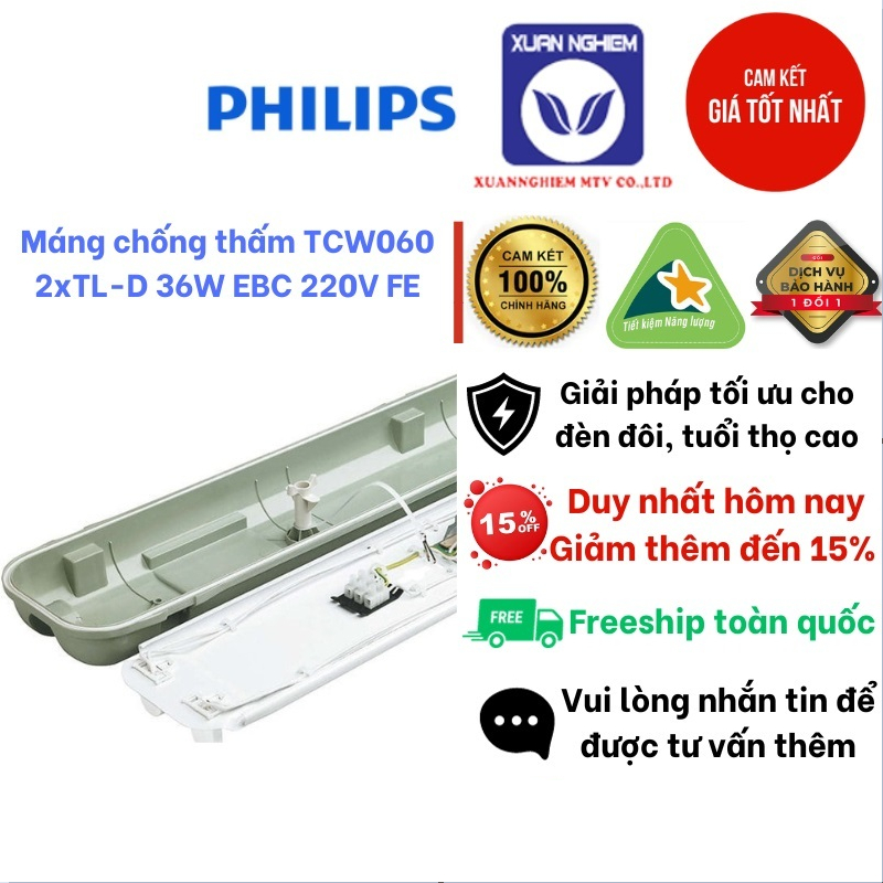 Máng chống thấm Philips TCW060 2xTL-D 36W EBC 220V FE (không bao gồm ...