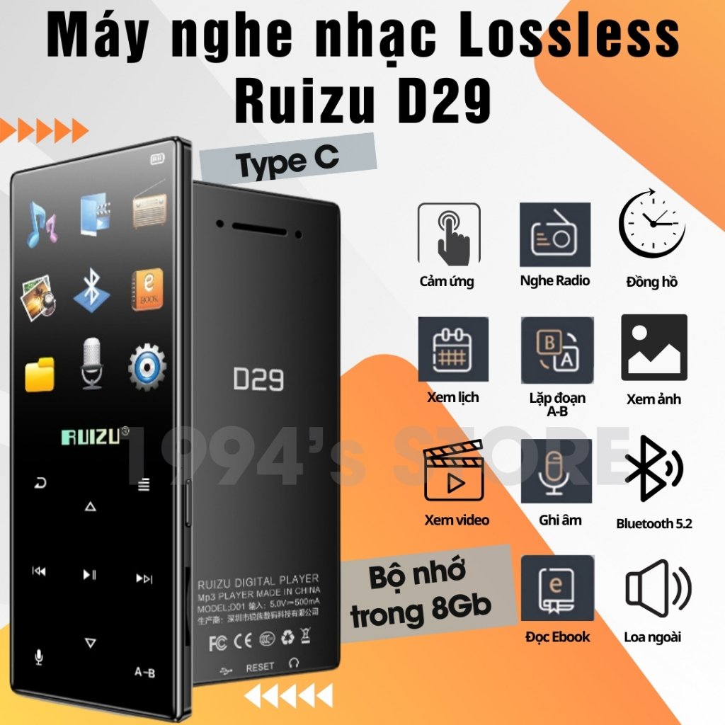 Bản 2026 Máy Nghe Nhạc RUIZU D29 Bluetooth 5.2 - Type C - Cảm ứng - Xem ...