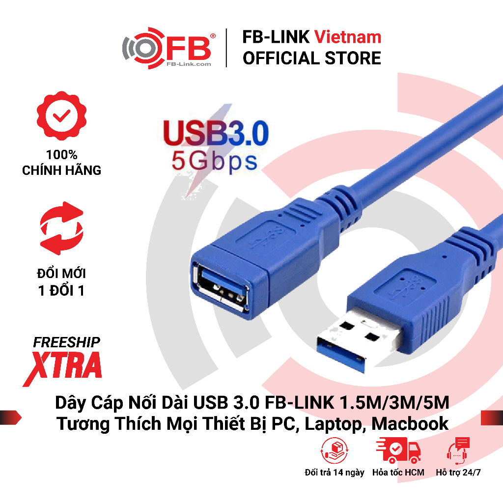 Dây Cáp Nối Dài USB 3.0 FB-LINK 1.5M/3M/5M Tương Thích Mọi Thiết Bị ...