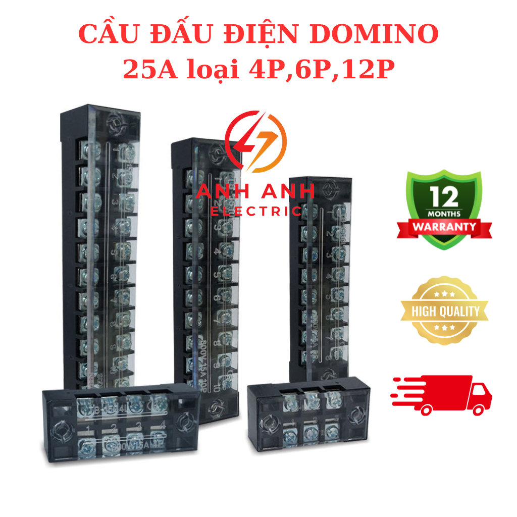 Cầu đấu dây điện, cầu đấu điện domino 25A loại 4P, 6P, 12P | Shopee Việt Nam