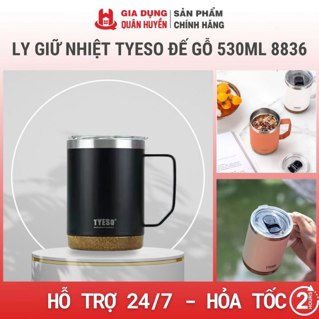 Ly, Cốc cafe giữ nhiệt TYESO đế gỗ 530ml kèm nắp kín thế hệ mới, chất liệu inox 304 cách nhiệt 2 ...