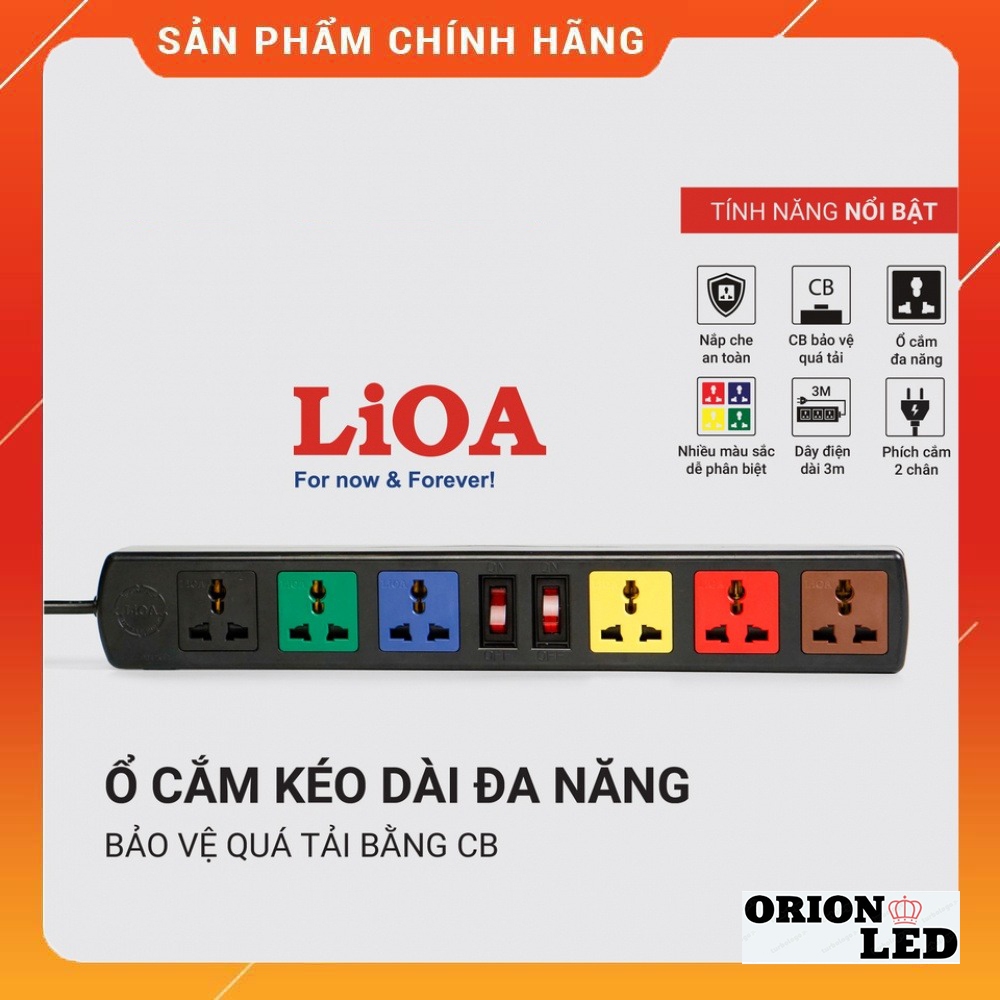 Ổ Cắm Điện LIOA, 6 Ổ Cắm 3 lỗ, Có 2 Công Tắc, Dây Dài 3m/5m. Hàng LiOA chính hãng , bảo hành tại ...