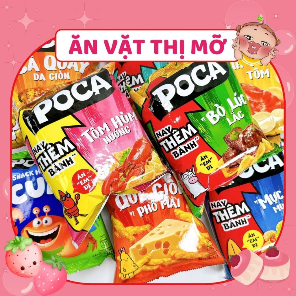 Snack POCA gói 33gr đầy đủ các hương vị : Mực Lăn - Bò - Tôm … Bim bim ...