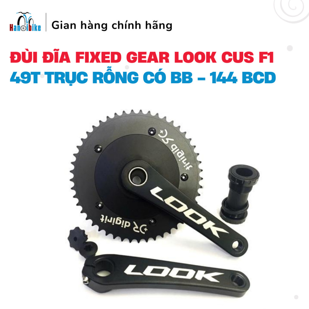 Đùi đĩa xe đạp fixed gear Look đĩa đặc trục rỗng kèm bb F-1 - Đen chữ ...