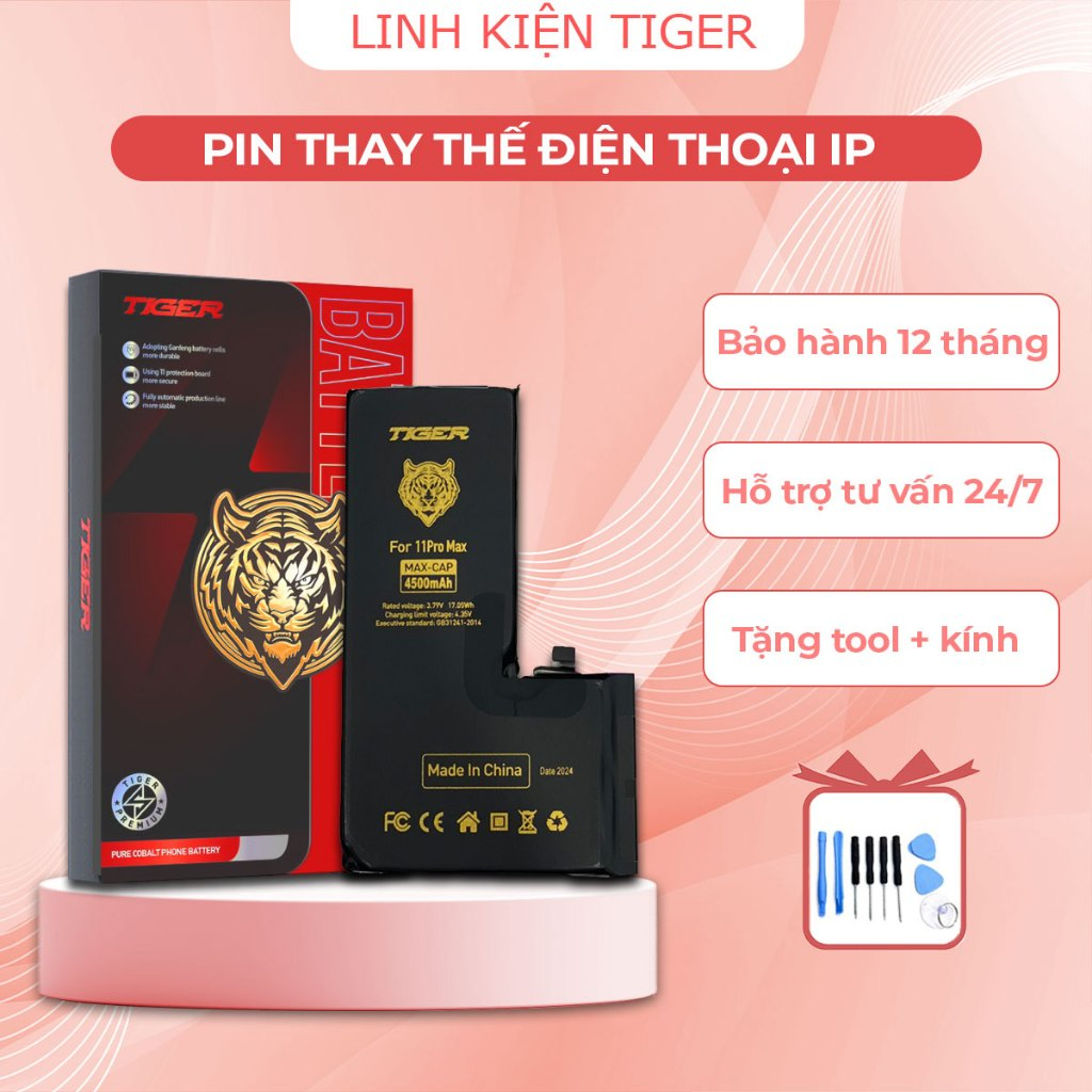 Pin thay thế TIGER cho lphone5/6/7/8/X/11/12/13/14/15 Plus/Pr/PrM, bảo ...