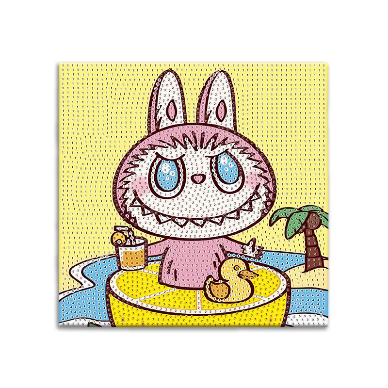 Tranh Đính Đá Labubu sẵn khung 20x20cm, kèm bộ dụng cụ đính đá cute ...