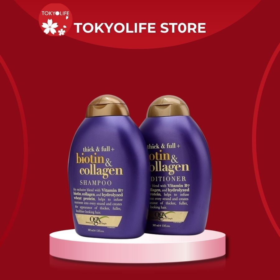 Dầu Gội Biotin Collagen Ogx Tím 385ml chính hãng bản Mỹ/Anh; Cặp gội xả biotin tím chính hãng Mỹ ...