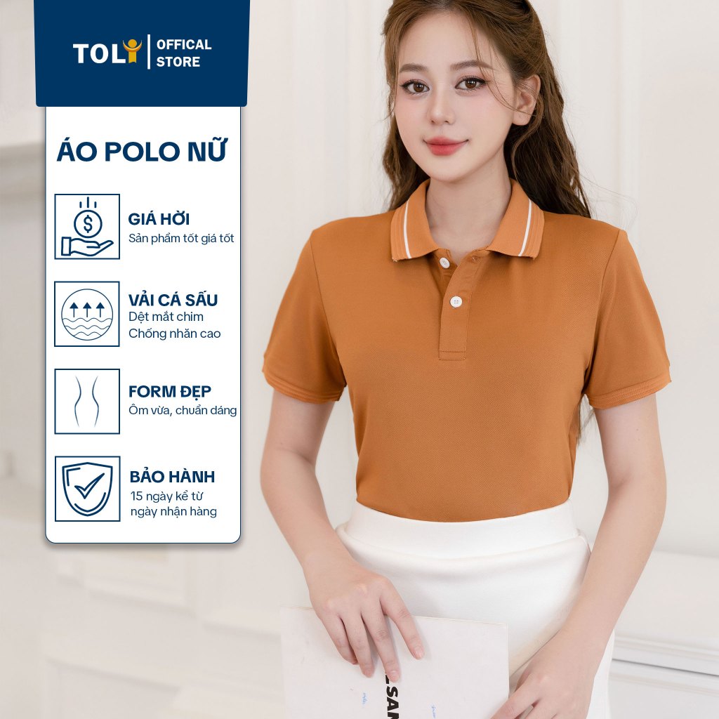 Áo thun Polo nữ TOLI cổ bo độc quyền, vải cá sâu không nhăn, Form vừa ...