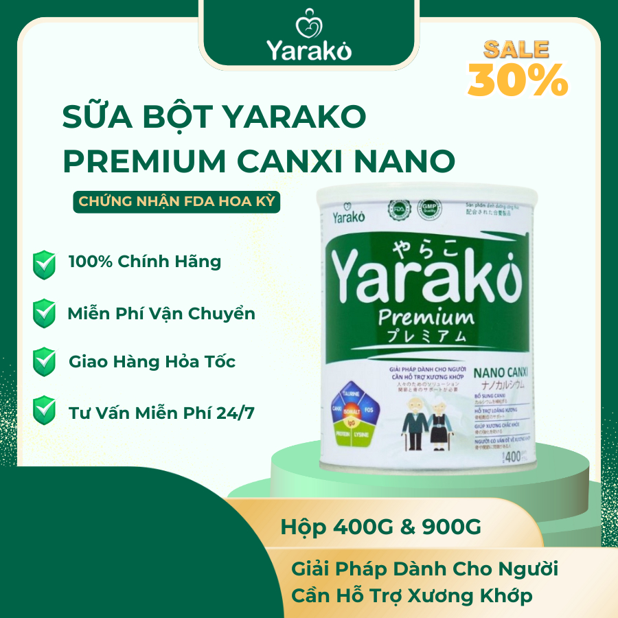 Sữa Cho Người Già YARAKO PREMIUM NANO CANXI Chuyên Biệt Cho Người Xương Khớp Hộp 400g 900g ...
