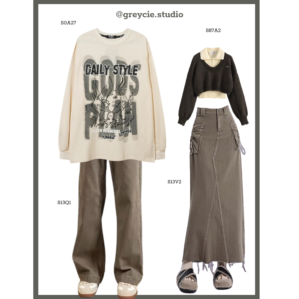 GREYCIE Set đồ đôi đồ couple áo phông quần jeans ống rộng áo len chân ...