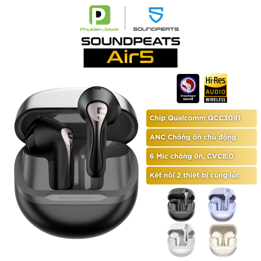 Tai Nghe Bluetooth 5.4 Soundpeats Air5 | AptX Lossless | Kết nối 2 ...