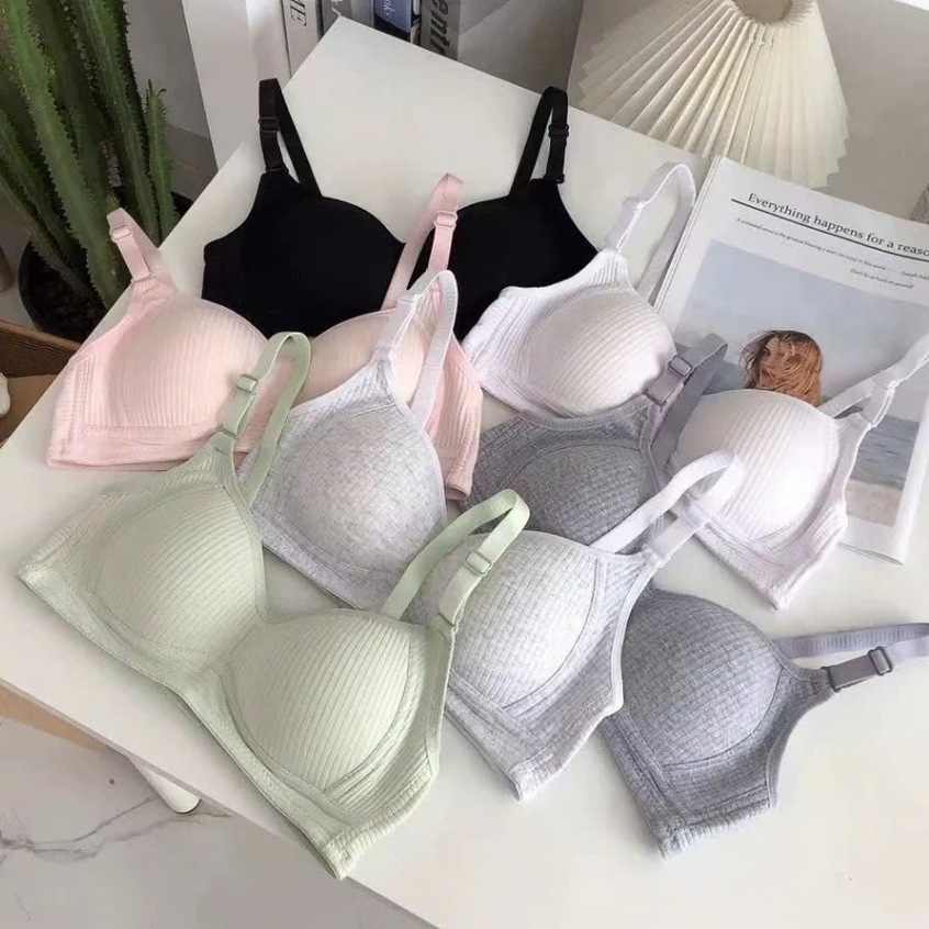 Áo Lót Bra Nữ Chất Cotton Gân Tăm Không Gọng Đệm Mỏng Co Dãn Thoái Mái ...