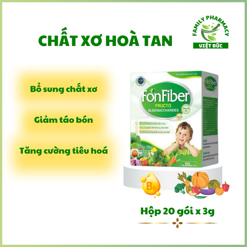 Táo bón, Gói uống giảm táo bón Fon Fiber bổ sung chất xơ Hộp 20 gói tốt ...