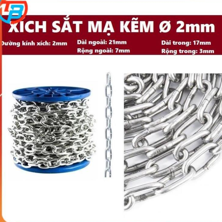 Dây xích sắt mạ kẽm 2mm [ Phi 2mm ] CÁP THÉP Thái Bình Vina | Shopee ...