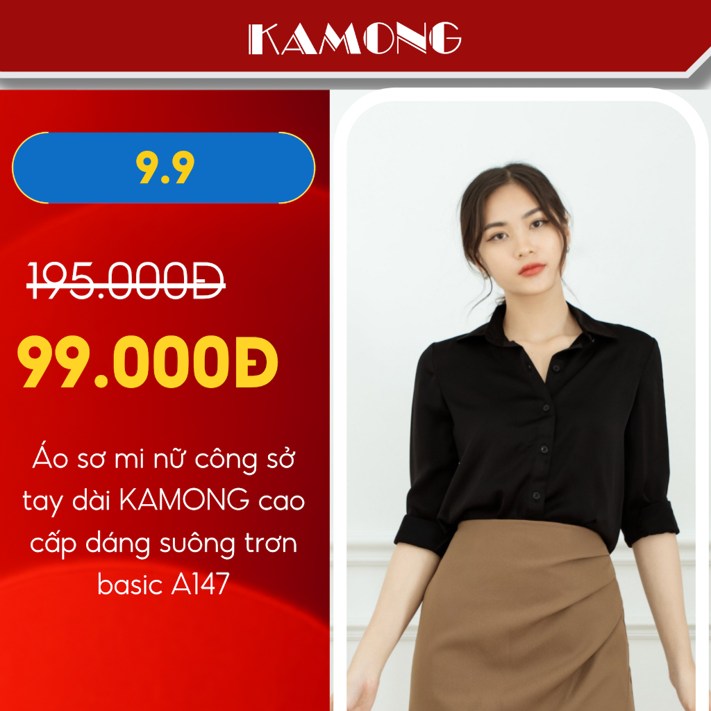 [KAMONG] Áo sơ mi nữ công sở tay dài KAMONG cao cấp dáng suông trơn ...