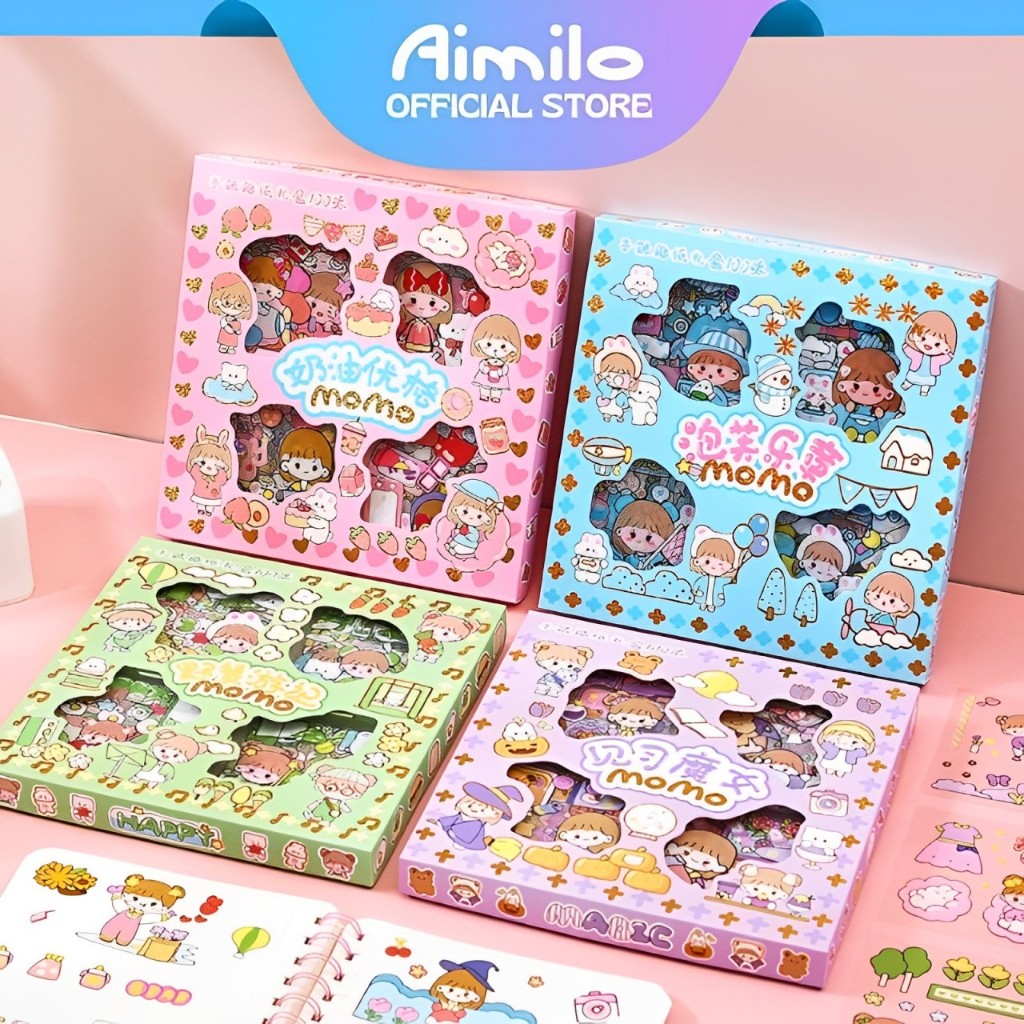 【Aimilo】Hộp 100 tấm sticker trang trí dán tập vở, bình nước, bút nước ...