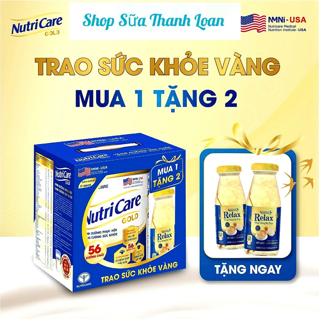 [HSD T2-2027] Hộp Quà Sữa Bột Nutricare Gold 850g + 2 Chai Yến Relax Phục Hồi Bồi Bổ Cơ Thể ...