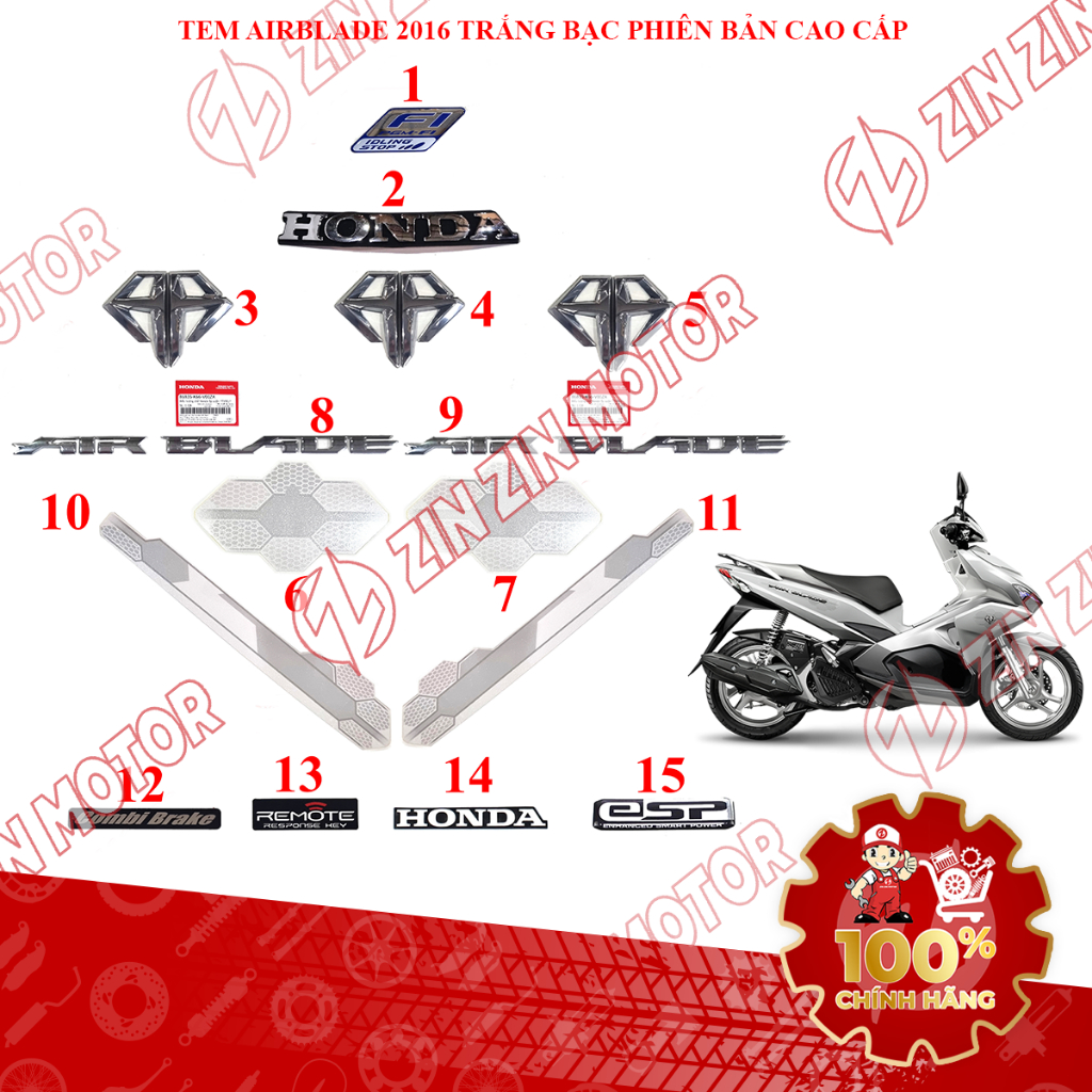 Tem AB 2016, Tem Rời Xe Air Blade 2016 Trắng Bạc Phiên Bản Cao Cấp Zin ...