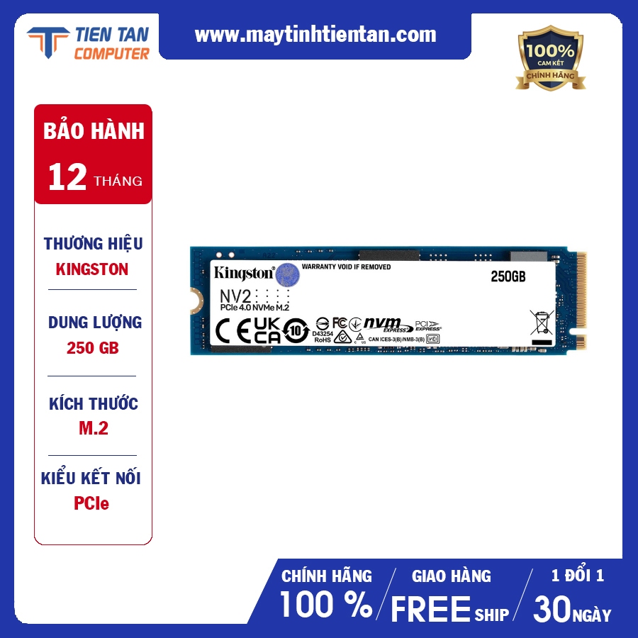 Ổ cứng SSD Kingston SNV2S 250GB NVMe M.2 2280 PCIe Gen 4x4 (Đọc 3000MB/s - Ghi 1300MB/s ...