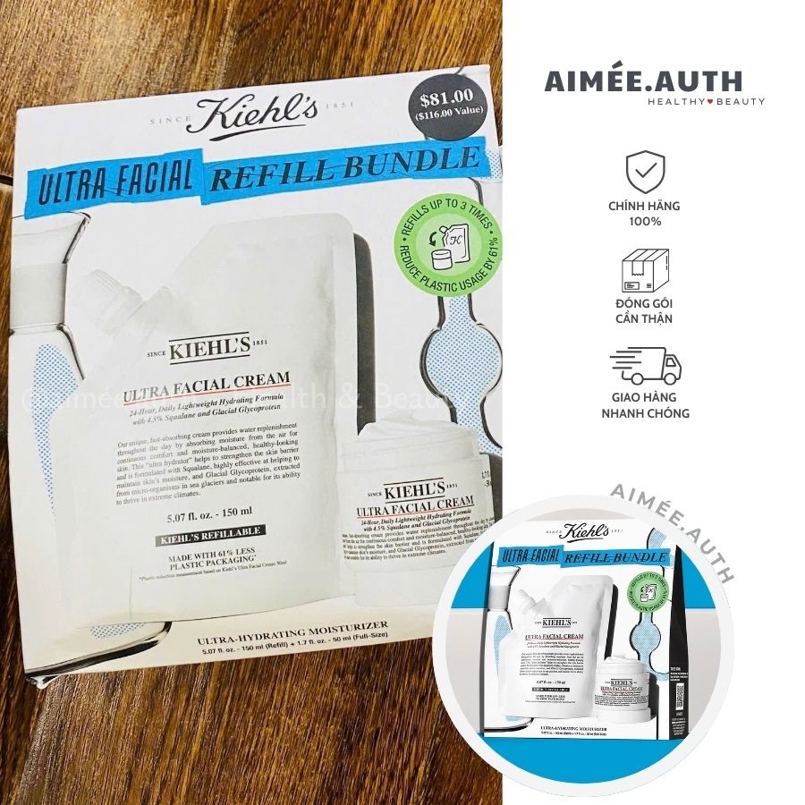 [ĐỦ Bill Us] Set Kem Dưỡng ẩm Kiehls Ultra Facial Cream Refill Bundle