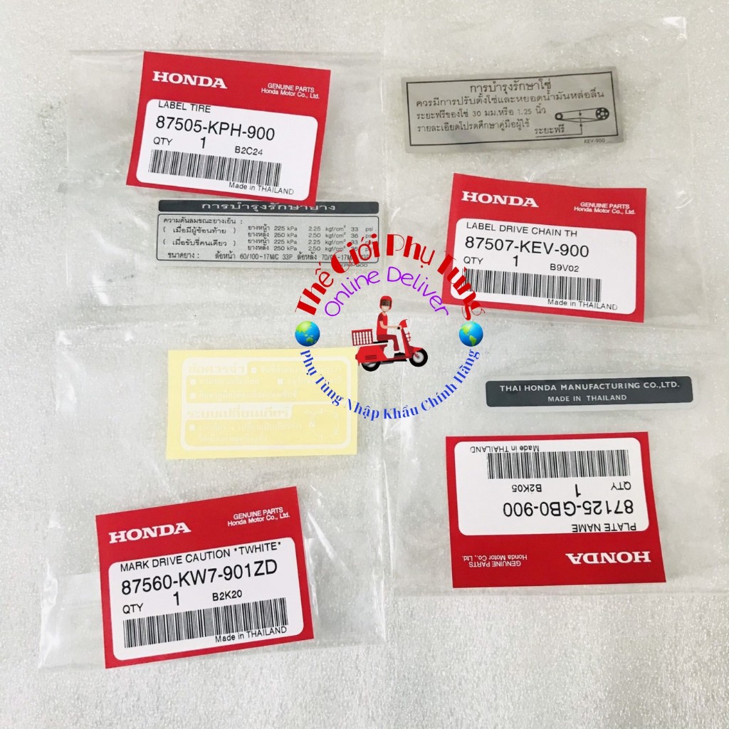 Bộ tem thông số Wave Thái 110 - 87507-KEV-900/ 87560-KW7-901ZD/ 87505-KPH-900/ 87125-GB0-900 ...