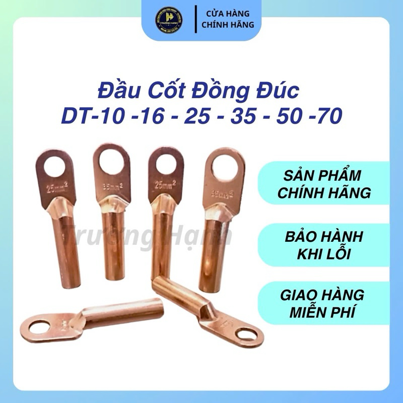 Đầu cốt đồng đúc DT-10 DT-16 DT-25 DT-35 DT-50 DT-70, Cos đồng đỏ 10mm216mm2 25mm2 35mm2 50mm2 ...