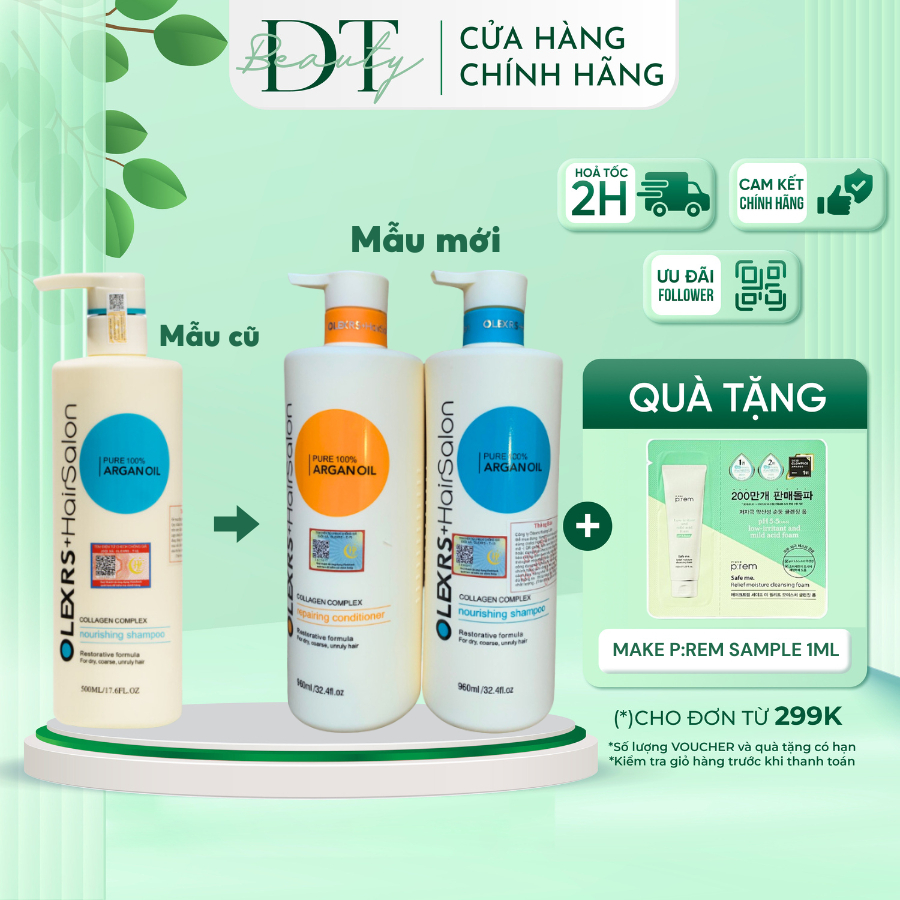 Cặp dầu gội xả Olexrs Argan Oil Collagen Hair Salon cho tóc khô hư tổn ...