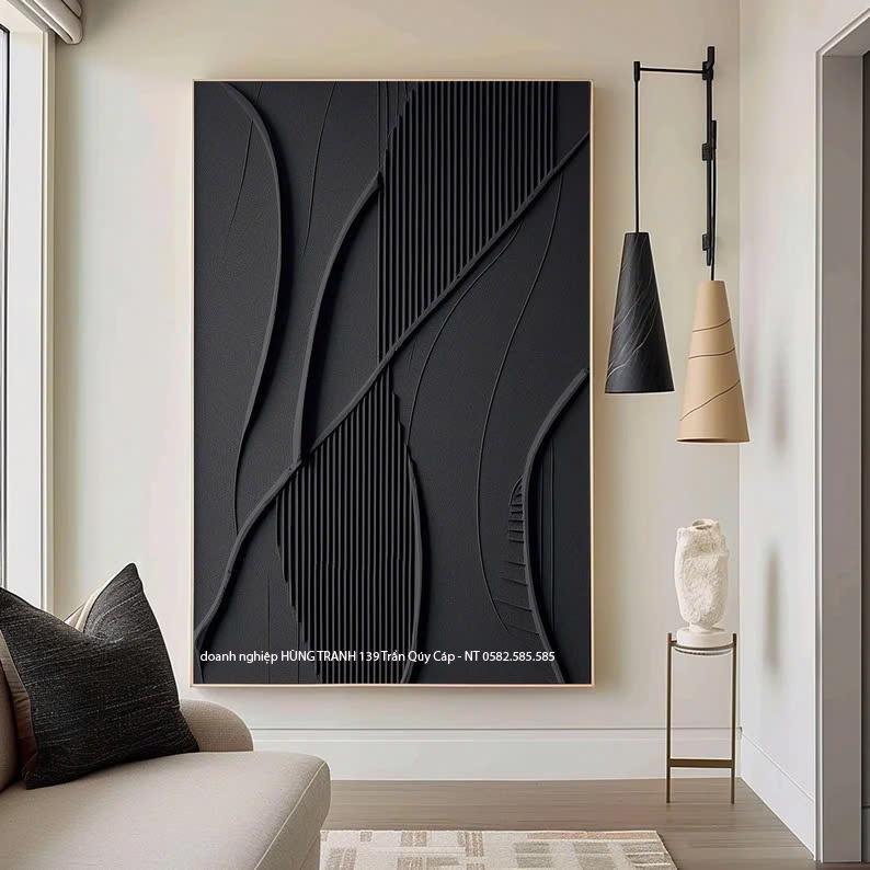 Tranh Treo Tường, Large Black Minimalist Wall Art , Black 3D Texture ...