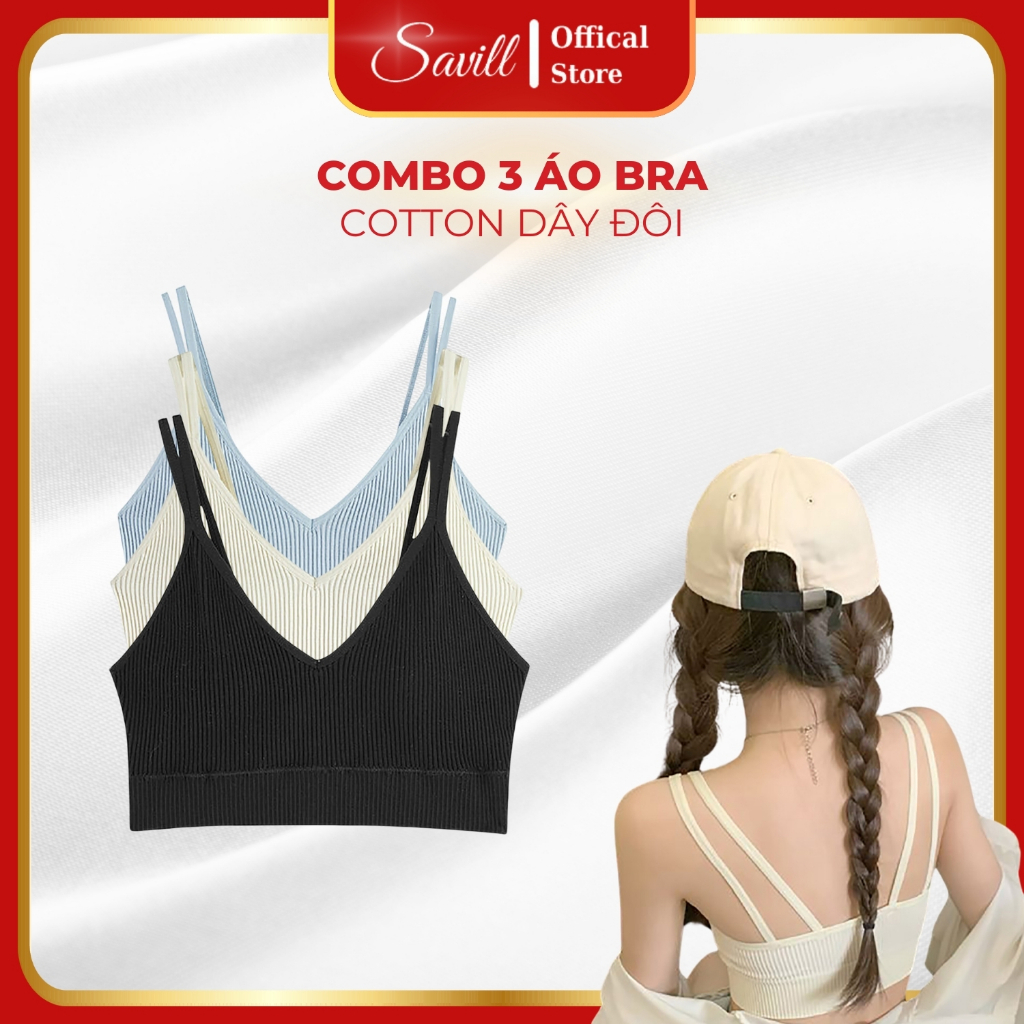 Combo 3 Áo bra mút Nữ mỏng 2 dây quyến rũ, Set 3 Bra cotton gân tăm co ...