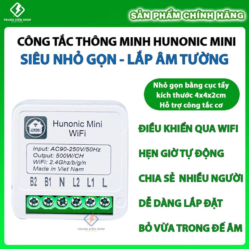 Công Tắc Thông Minh Wifi Hunonic Mini - Hỗ trợ công tắc cơ - Điều Khiển ...
