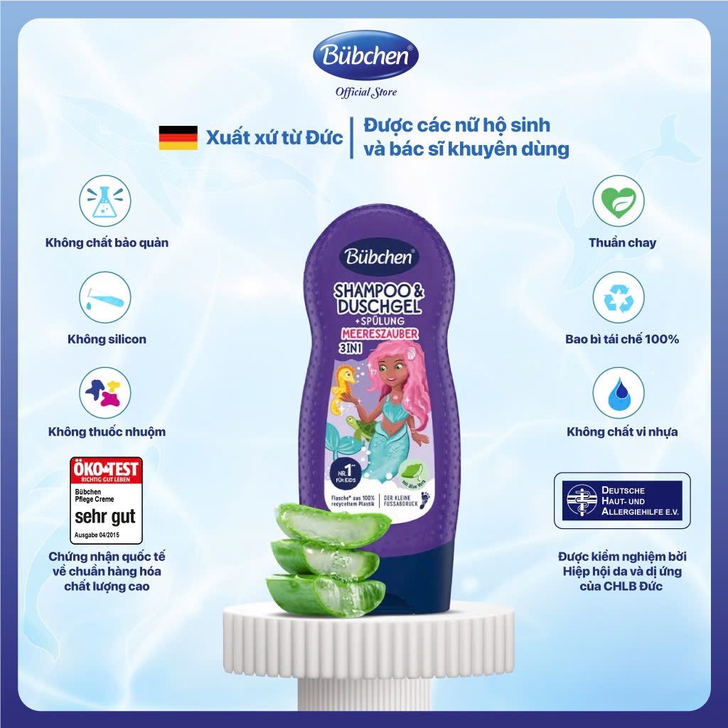 Gel Tắm Gội Xả 3IN1 BUBCHEN Shampoo & Duschgel Spulung Meereszauber ...