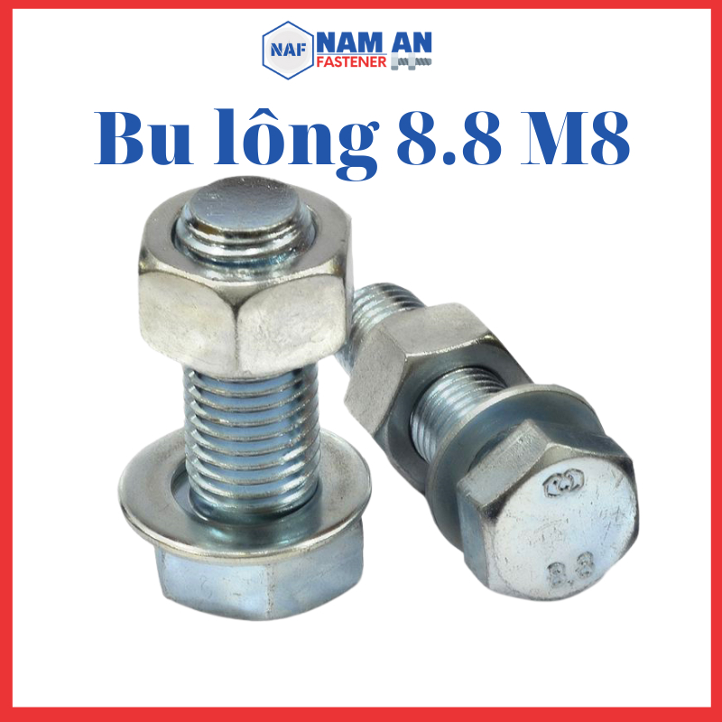 Bulong M8 cấp bền 8.8, bu lông lục giác M8, chiều dài 15, 20, 25, 30, 35, 40, 50, 60, 70mm. Màu ...