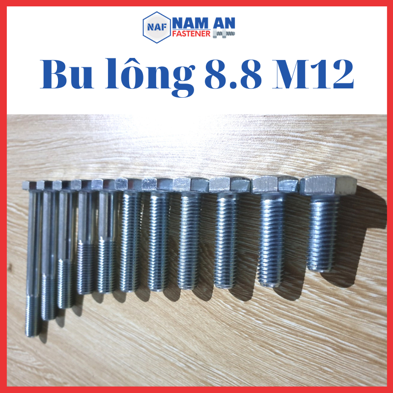 Bulong M12 cấp bền 8.8, bu lông lục giác M12, độ dài: 20->120 mm. Màu ...