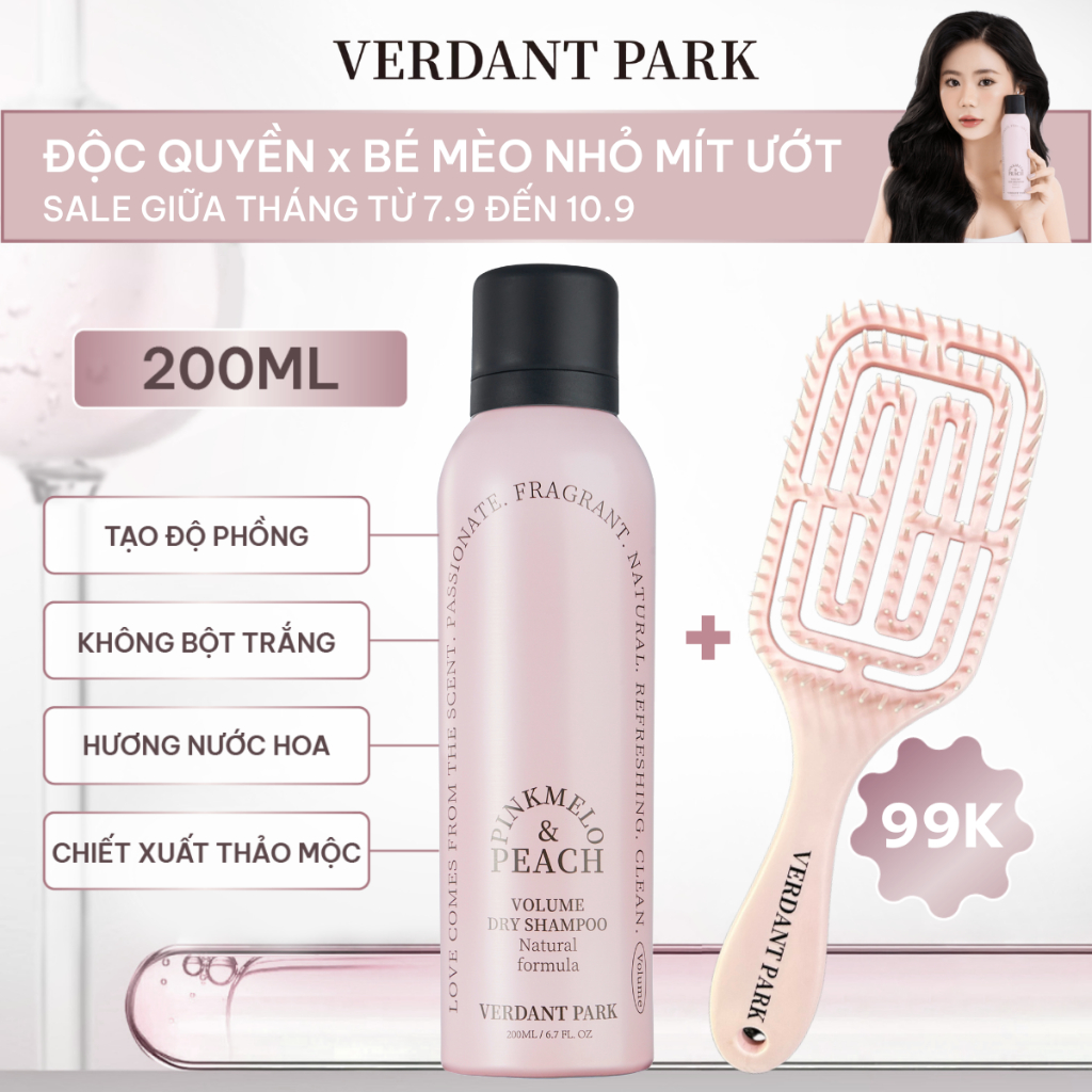 Xịt khô phồng tóc VERDANT PARK 200ml dầu gội khô kiềm dầu mùi Đào ...