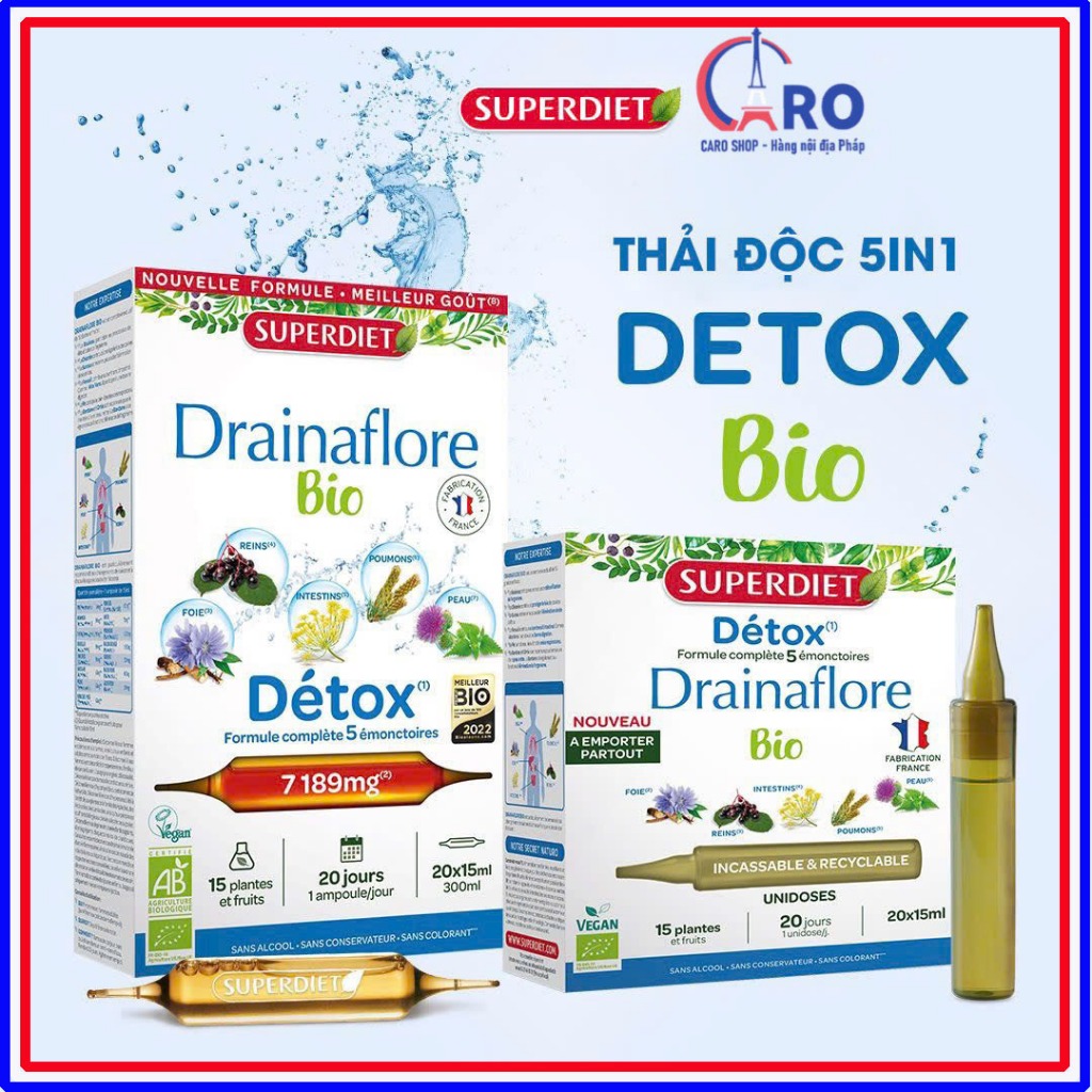 Thải độc chuyên sâu 5 trong 1 Detox Drainaflore BIO Superdiet 20 ống ...